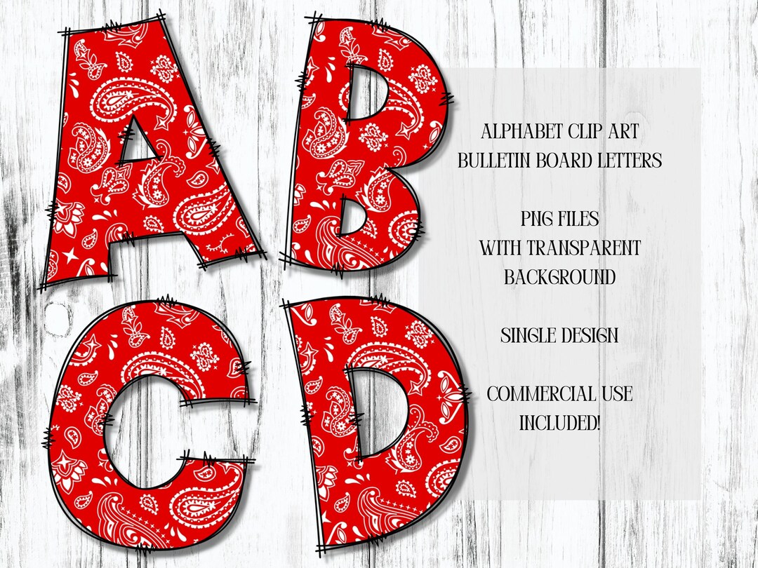 Bandana Alphabet Clip Art, Bandana Bulletin Board Letters, Western ...