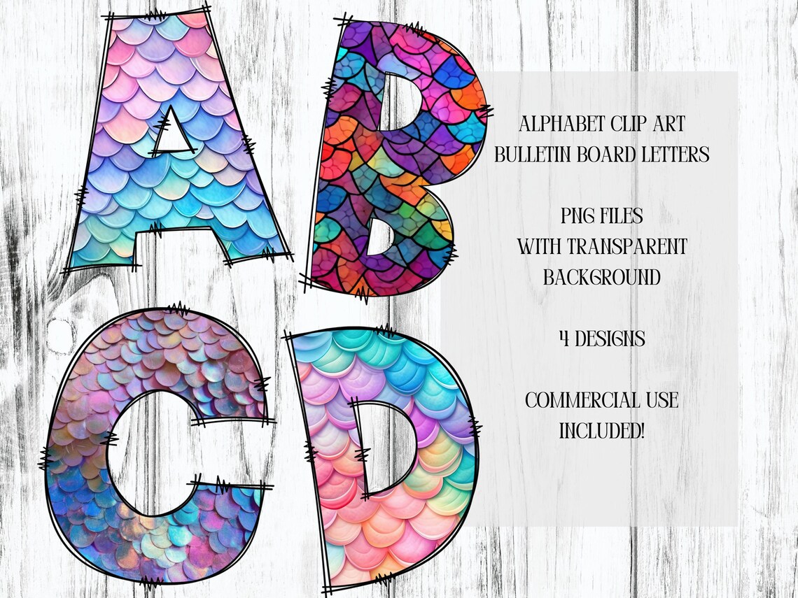 Mermaid Alphabet Clip Art, Mermaid Bulletin Board Letters, Mermaid ...