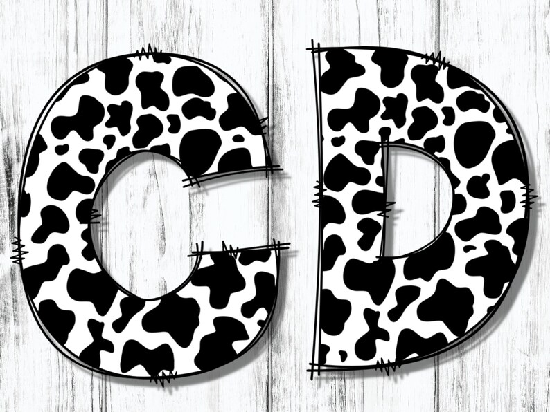 Cow Print Doodle Alphabet Clip Art, Cow Print Bulletin Board Letters ...