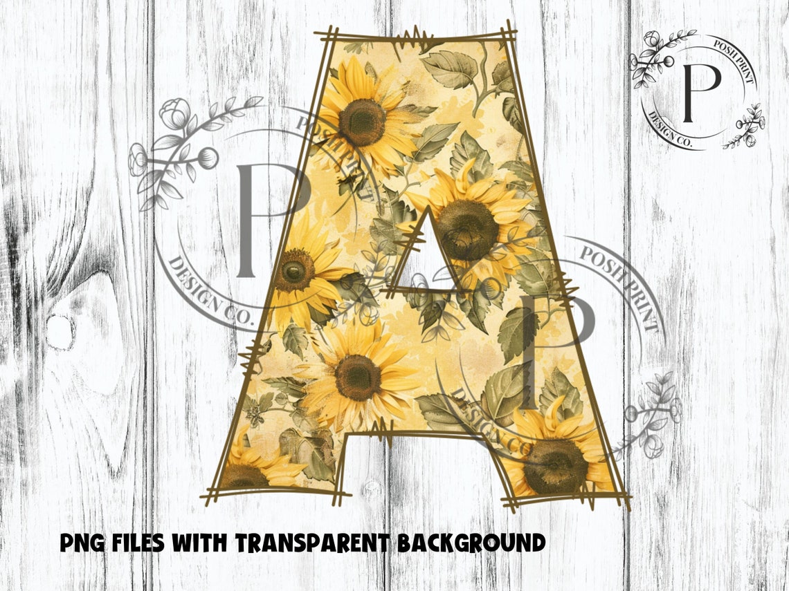 Sunflower Bulletin Board Letters, Alphabet Clip Art, PNG Files, Digital ...