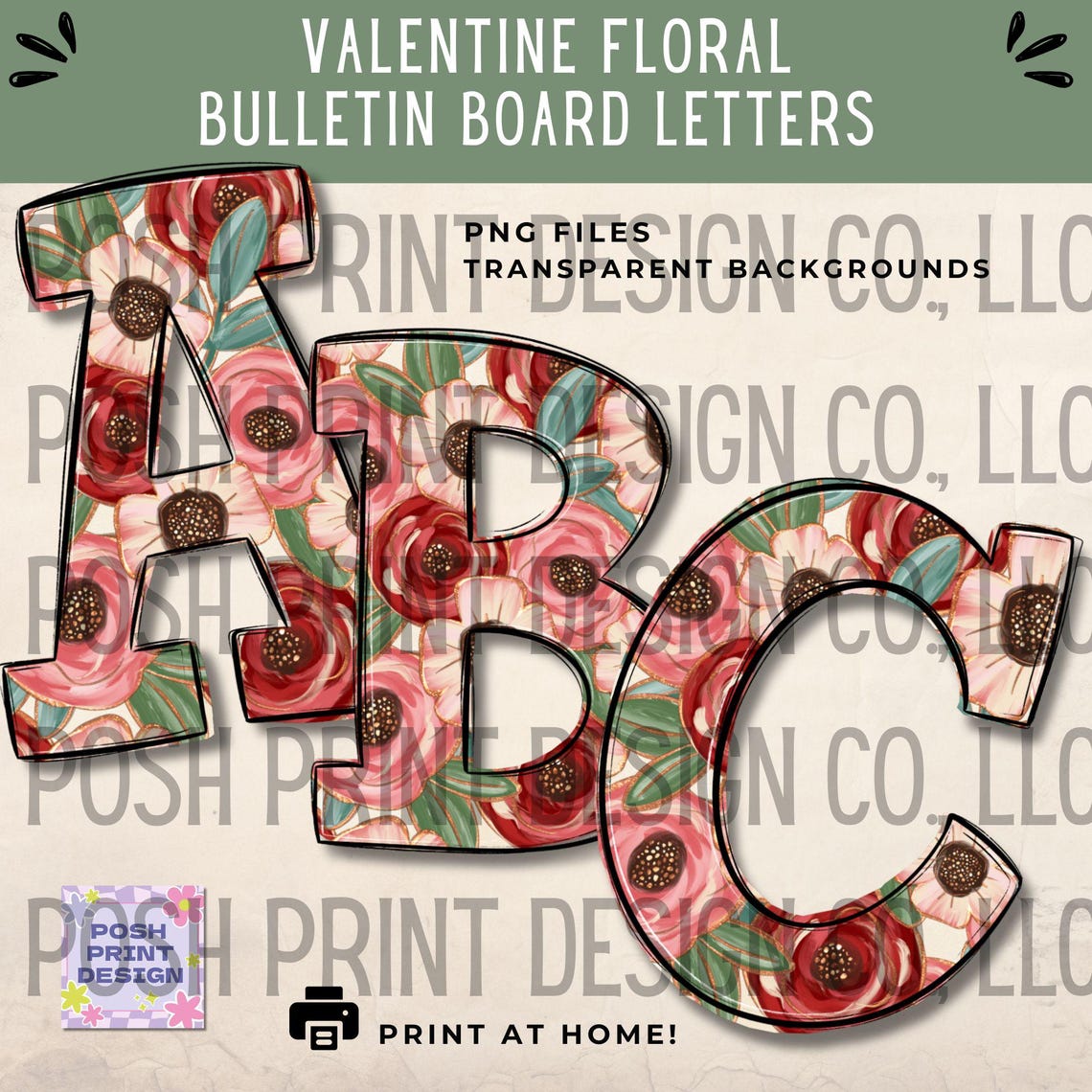 Alfabeto floral de San Valentín, clip art, letras para tablón de ...