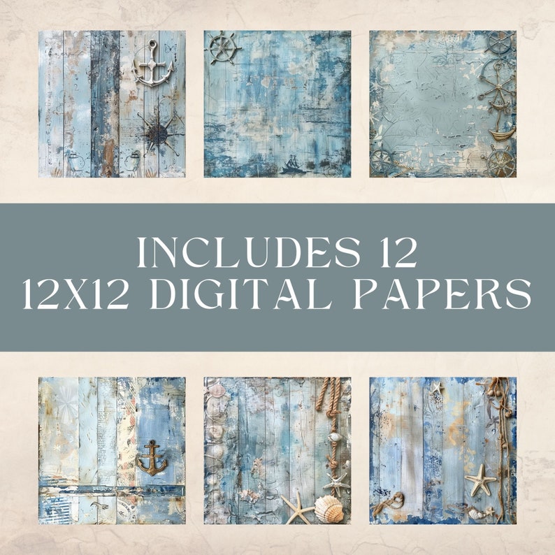 Nautical Scrapbook Papers, Digital Papers, Junk Journal Papers, JPG ...