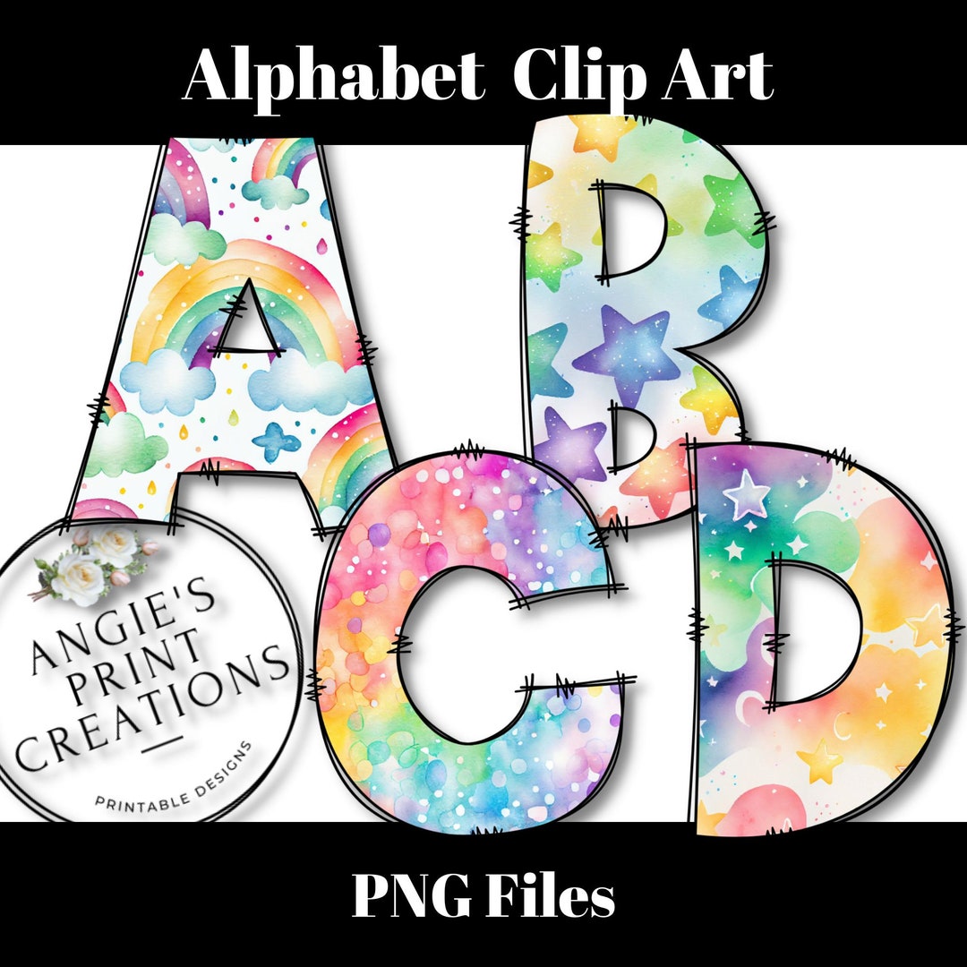 Rainbow Watercolor Alphabet Clip Art, Bulletin Board Letters, PNG, Clip ...