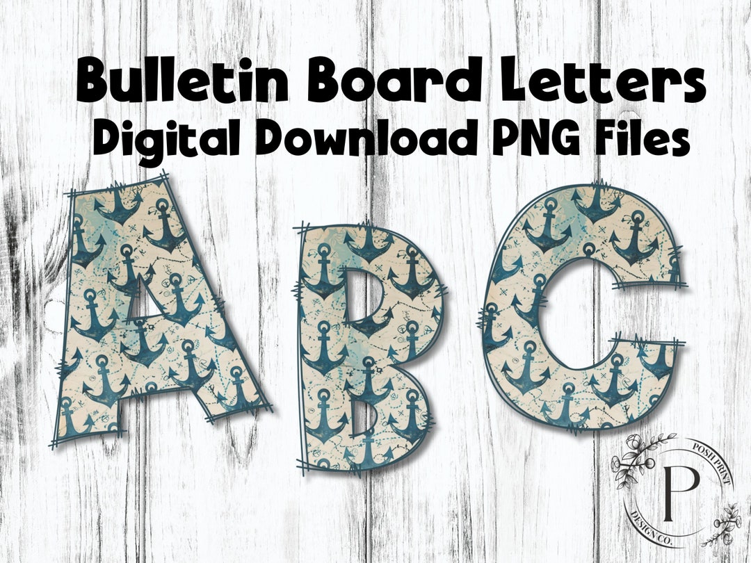 Bulletin Board Letters, Anchors, Alphabet Clip Art, PNG Files, Digital ...