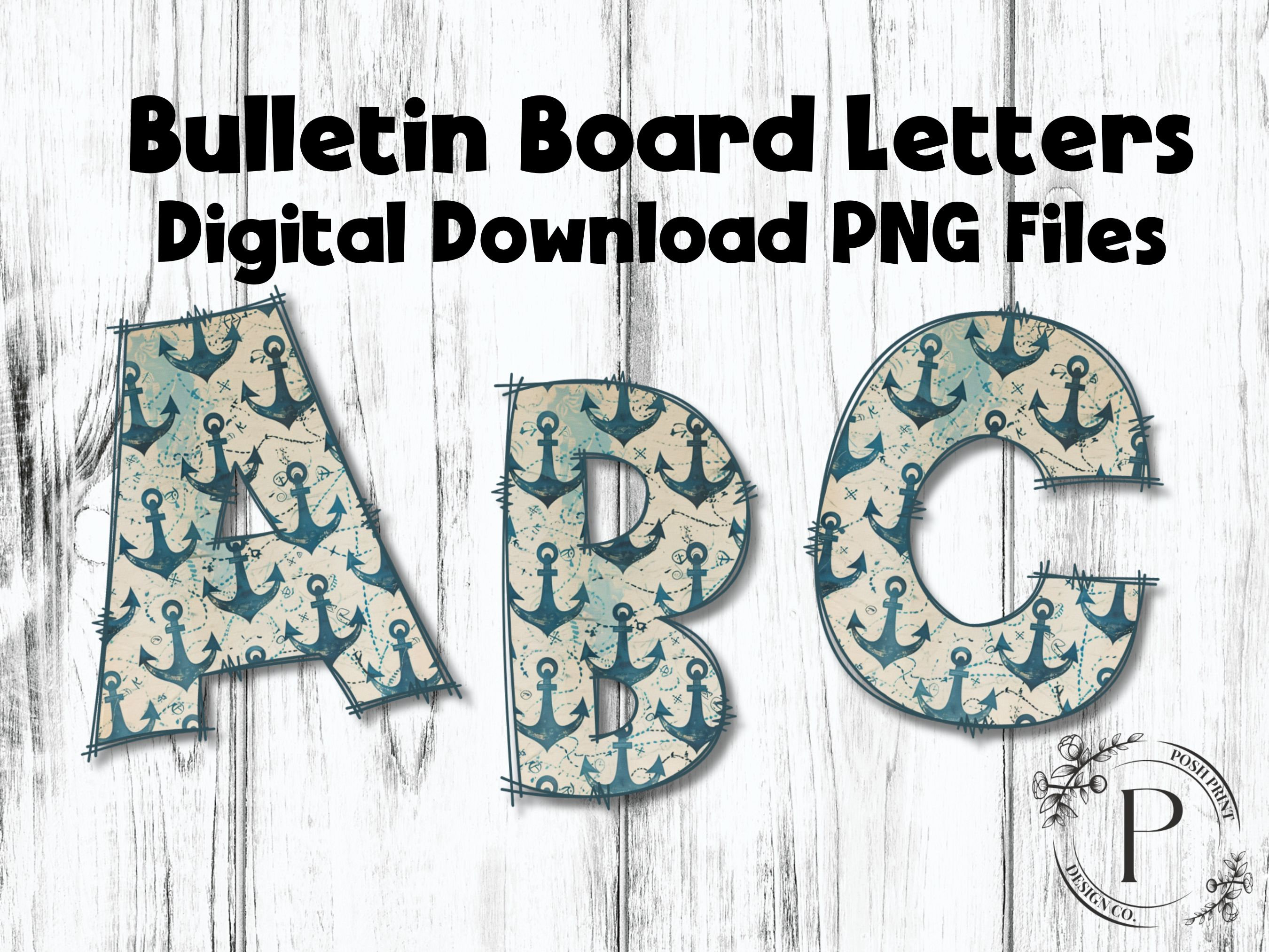 Bulletin Board Letters, Anchors, Alphabet Clip Art, PNG Files, Digital ...