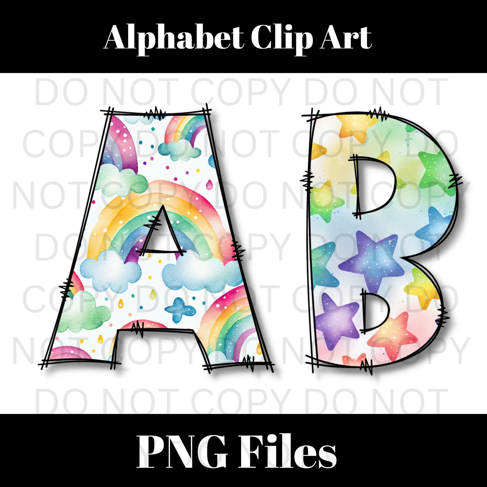Rainbow Watercolor Alphabet Clip Art, Bulletin Board Letters, PNG, Clip ...