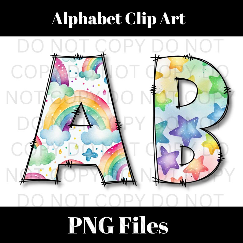 Rainbow Watercolor Alphabet Clip Art, Bulletin Board Letters, PNG, Clip ...