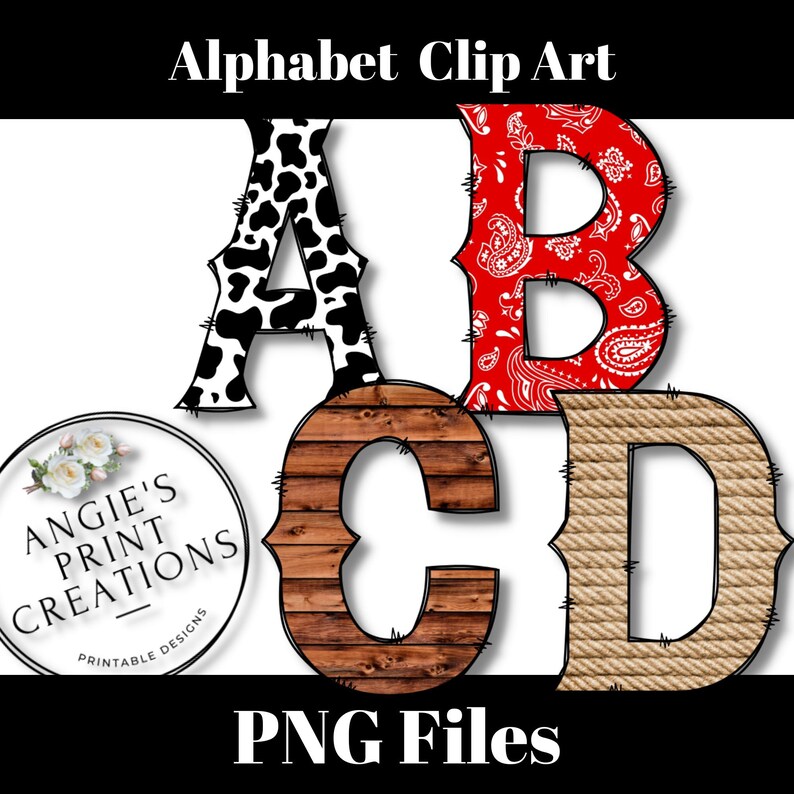 Western Cowboy Alphabet Clip Art, Bulletin Board Letters, PNG Files ...