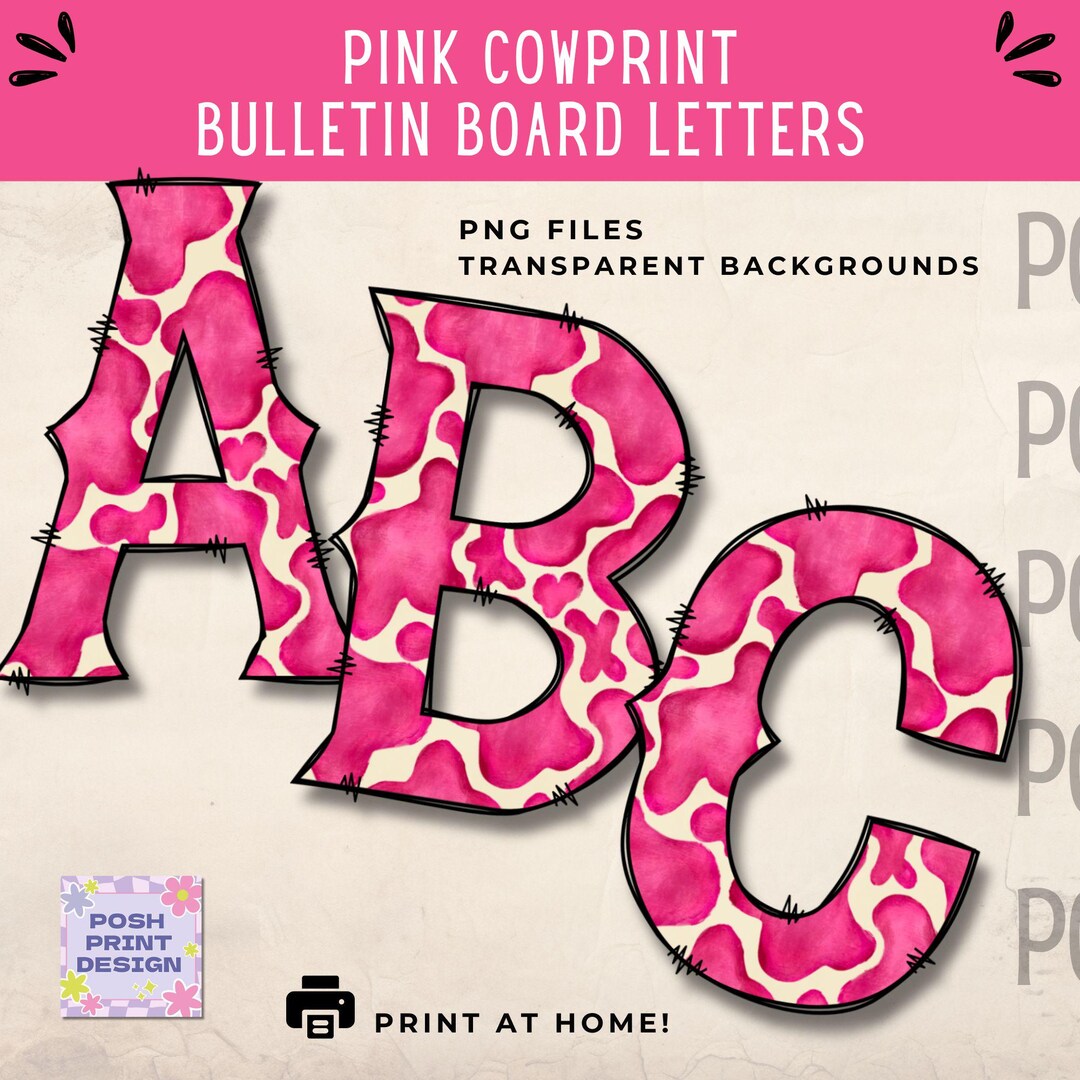 Pink Western Cowgirl Cowprint Alphabet Clip Art, Bulletin Board Letters ...