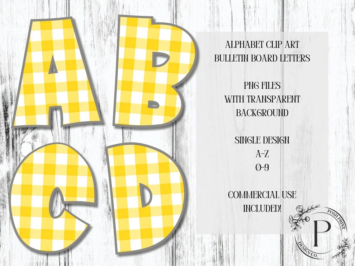 Yellow Gingham Bulletin Board Letters, Alphabet Clip Art, Letters and ...