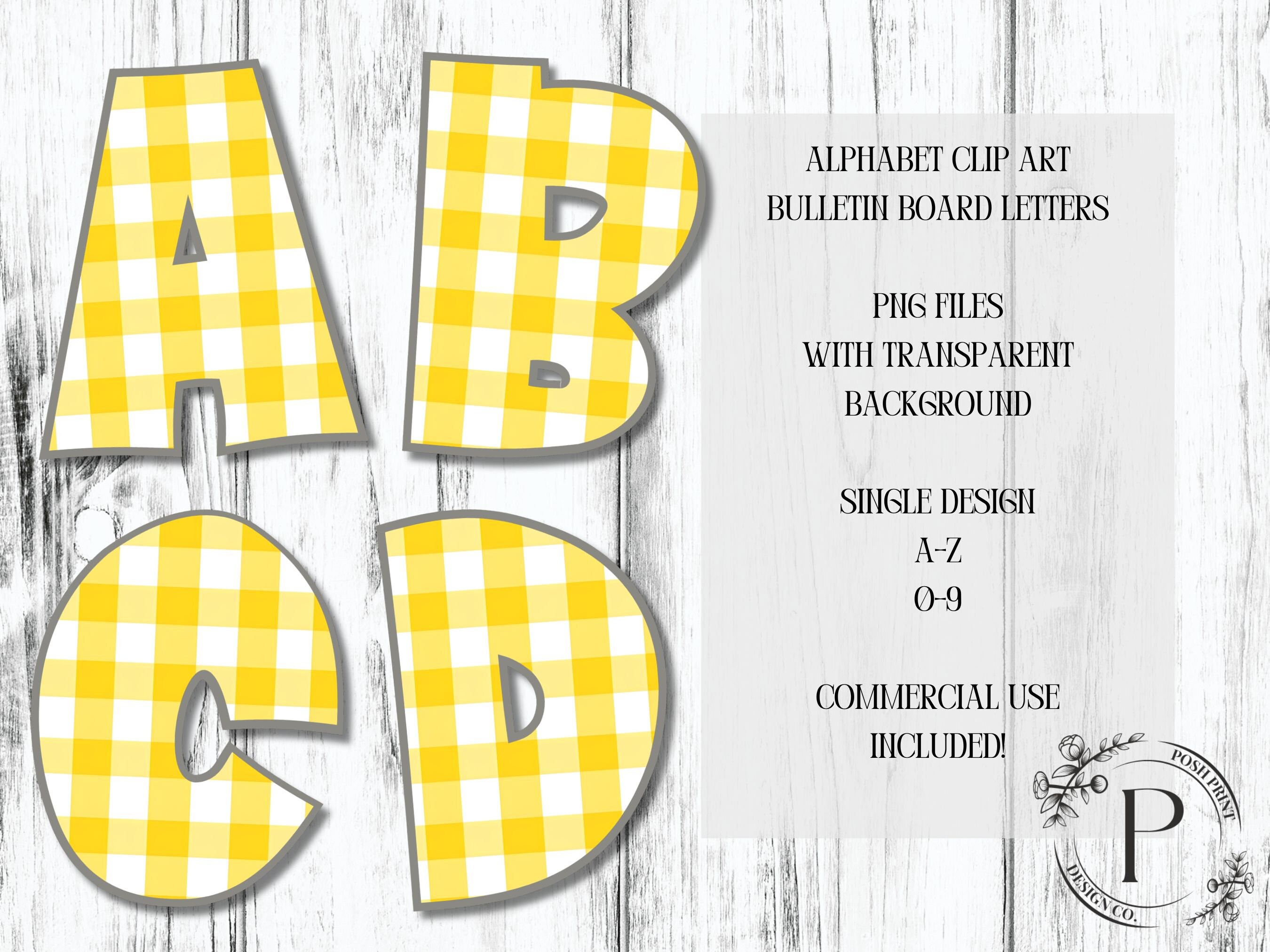 Yellow Gingham Bulletin Board Letters, Alphabet Clip Art, Letters and ...