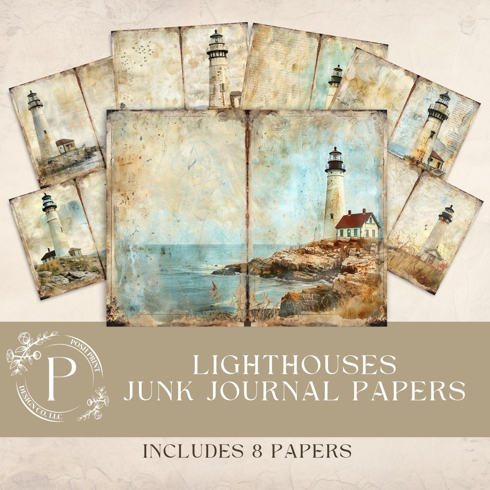 Lighthouses Junk Journal Papers, Digital Papers, Scrapbook Papers ...