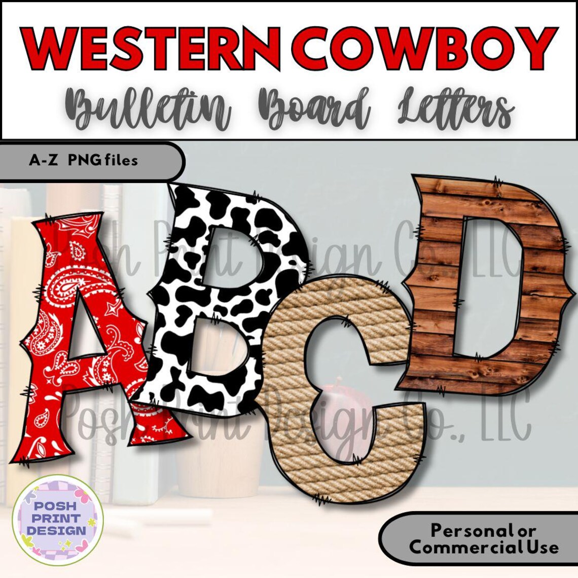 Cowboy Western Bulletin Board Letters A–Z | Alphabet | Bandana, Cow ...