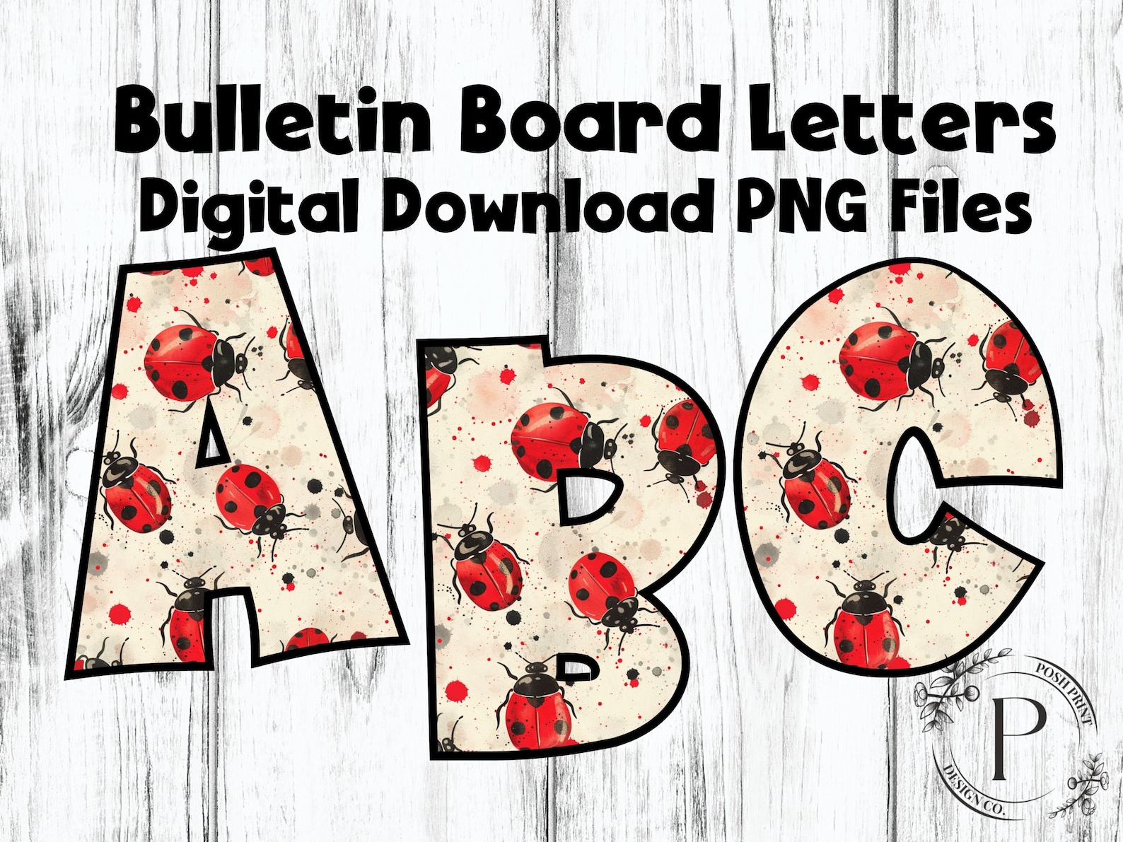 Ladybugs Alphabet Clip Art, Bulletin Board Letters, PNG Files, Digital ...