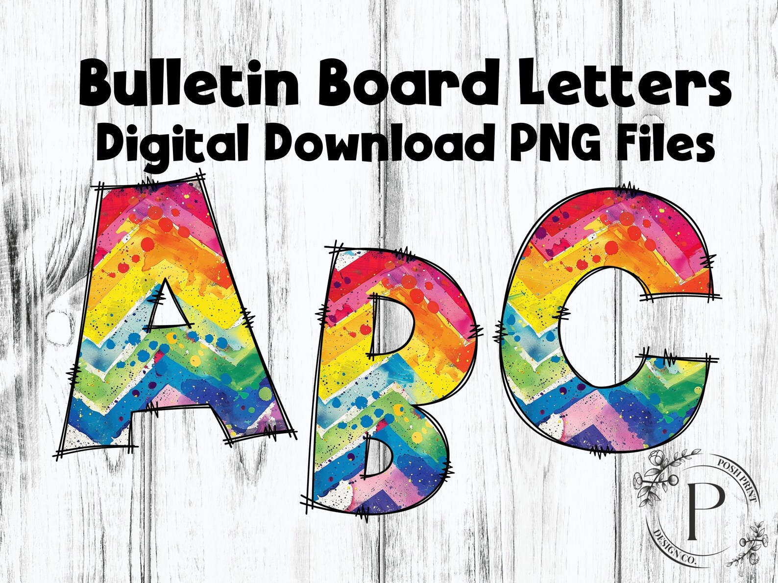 Rainbow Chevron Bulletin Board Letters, Alphabet Clip Art, PNG Files ...