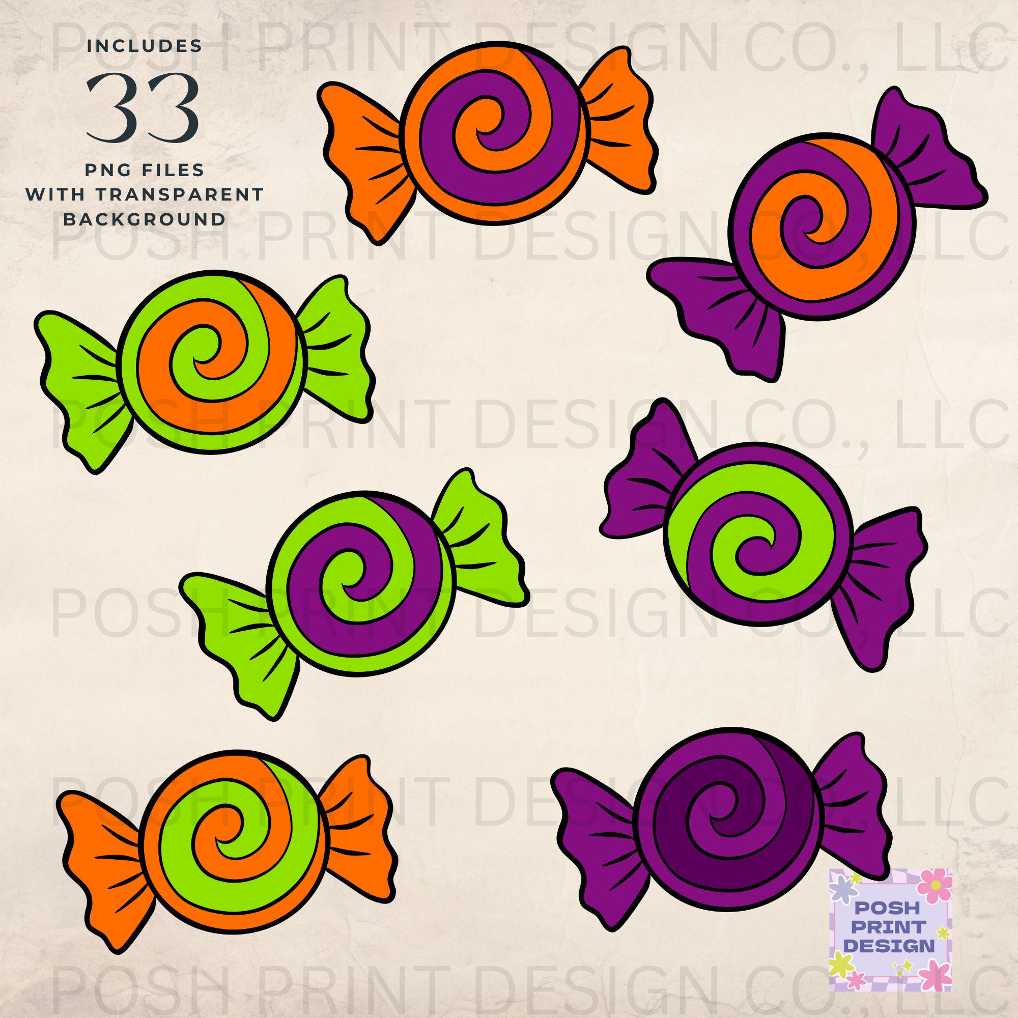 Halloween Candy PNG Set | Cute Orange, Green, Purple Candy Clip Art ...
