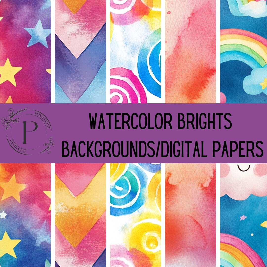 Watercolor Brights Backgrounds, Scrapbook Papers, Digital Paper, Junk ...