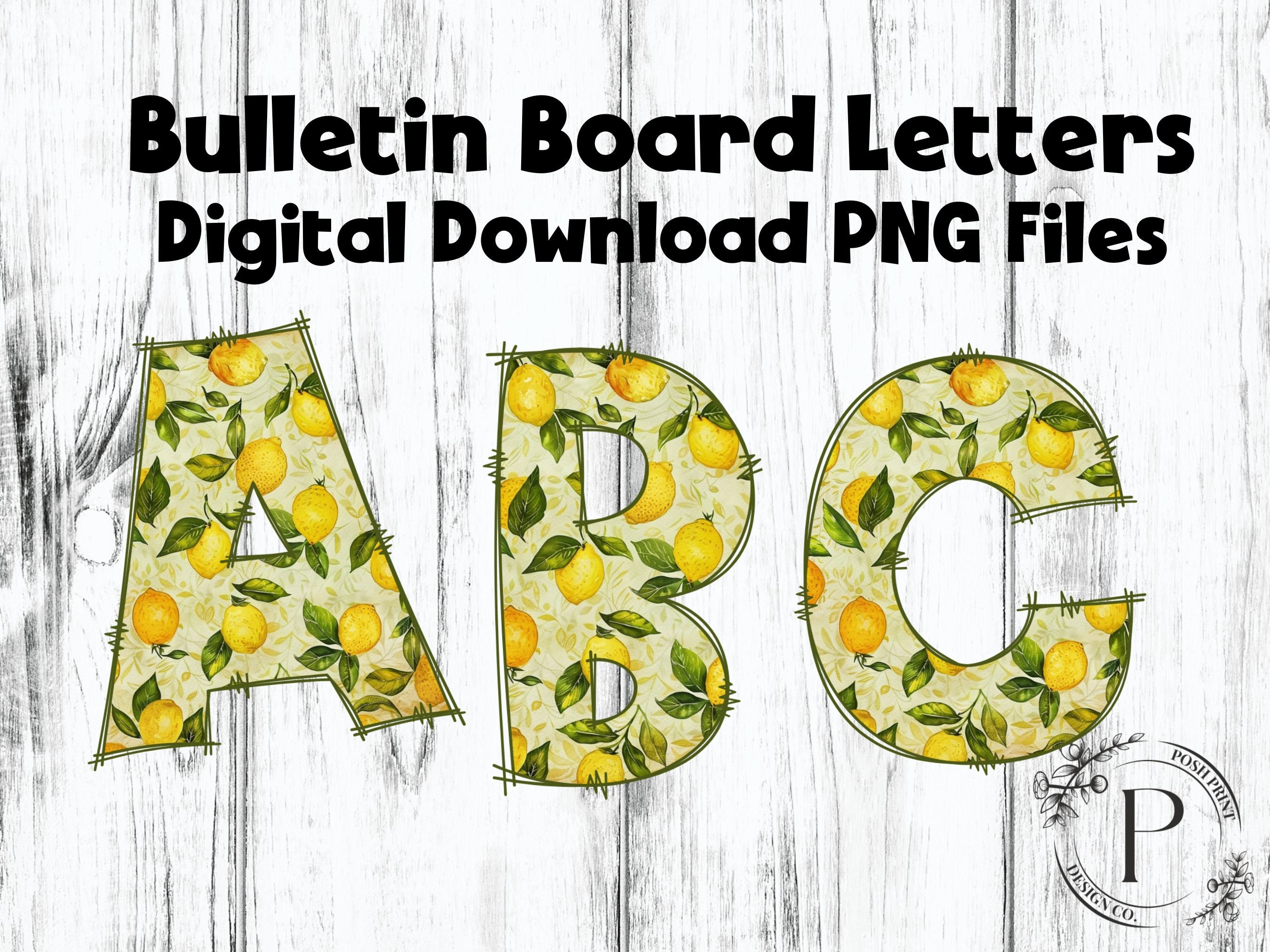 Bulletin Board Letters, Lemons, Alphabet Clip Art, PNG Files, Digital ...