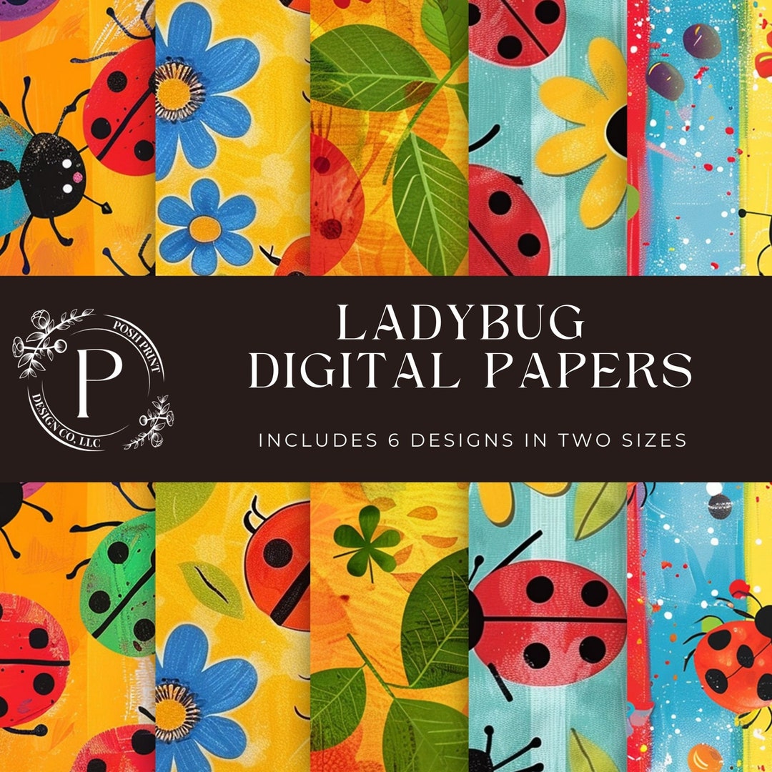 Colorful Ladybug Scrapbook Papers, Digital Papers, Junk Journal Papers ...
