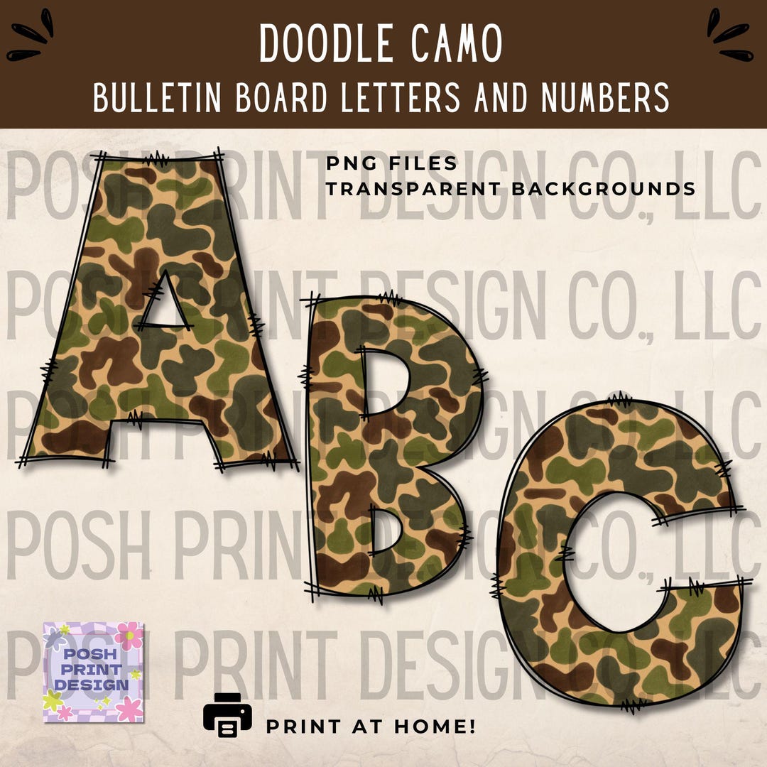 Doodle Camo Alphabet Clip Art, Bulletin Board Letters, PNG Files ...