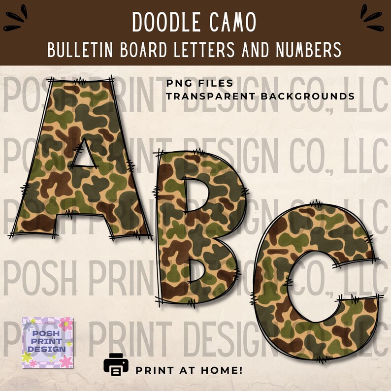 Doodle Camo Alphabet Clip Art, Bulletin Board Letters, PNG Files ...