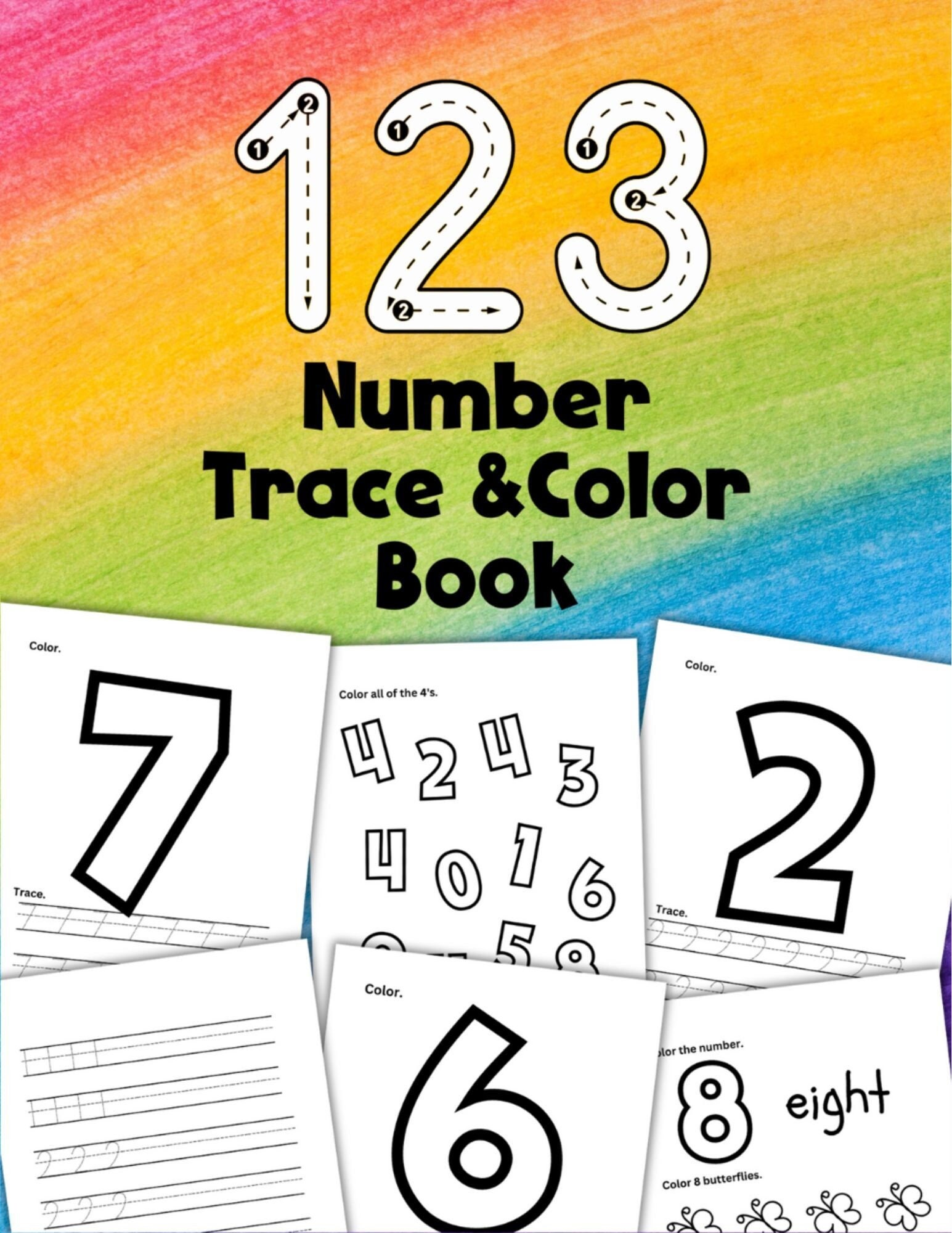 Number Trace and Color Book, Printable Trace and Color Book, Digital ...