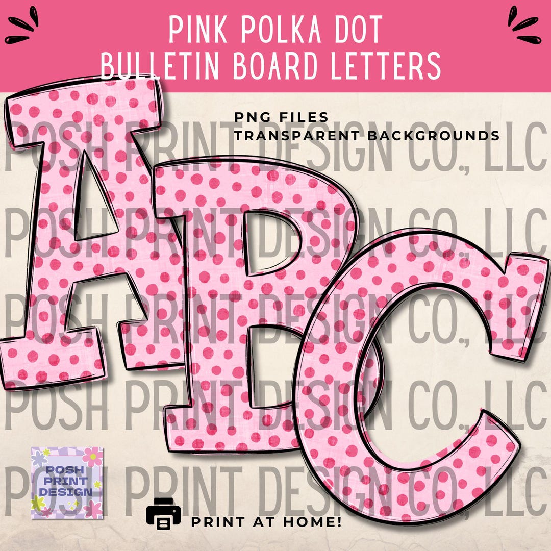 Pink Polka Dots Alphabet Clip Art, Bulletin Board Letters, PNG Files ...