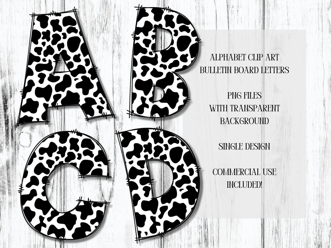 Cow Print Doodle Alphabet Clip Art, Cow Print Bulletin Board Letters ...