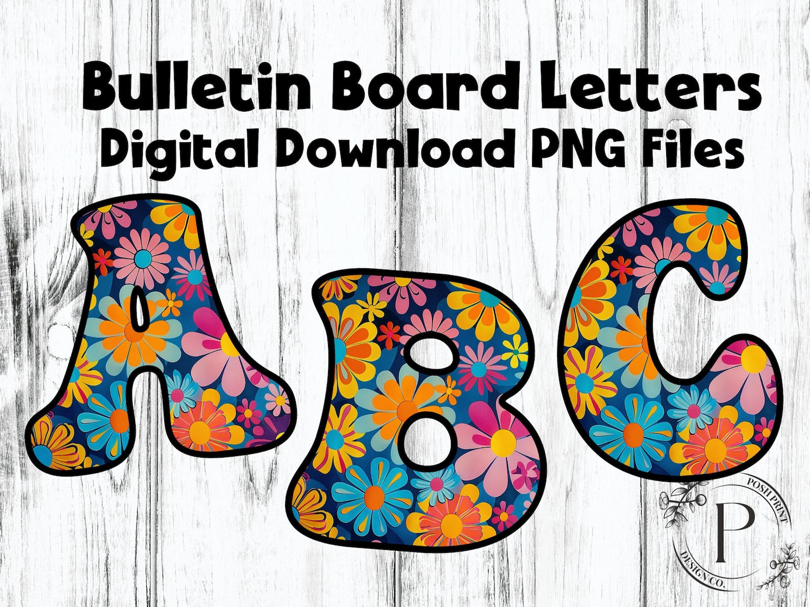 Groovy Flowers, Retro Alphabet Clip Art, Bulletin Board Letters, PNG ...