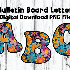 Groovy Flowers, Retro Alphabet Clip Art, Bulletin Board Letters, PNG ...
