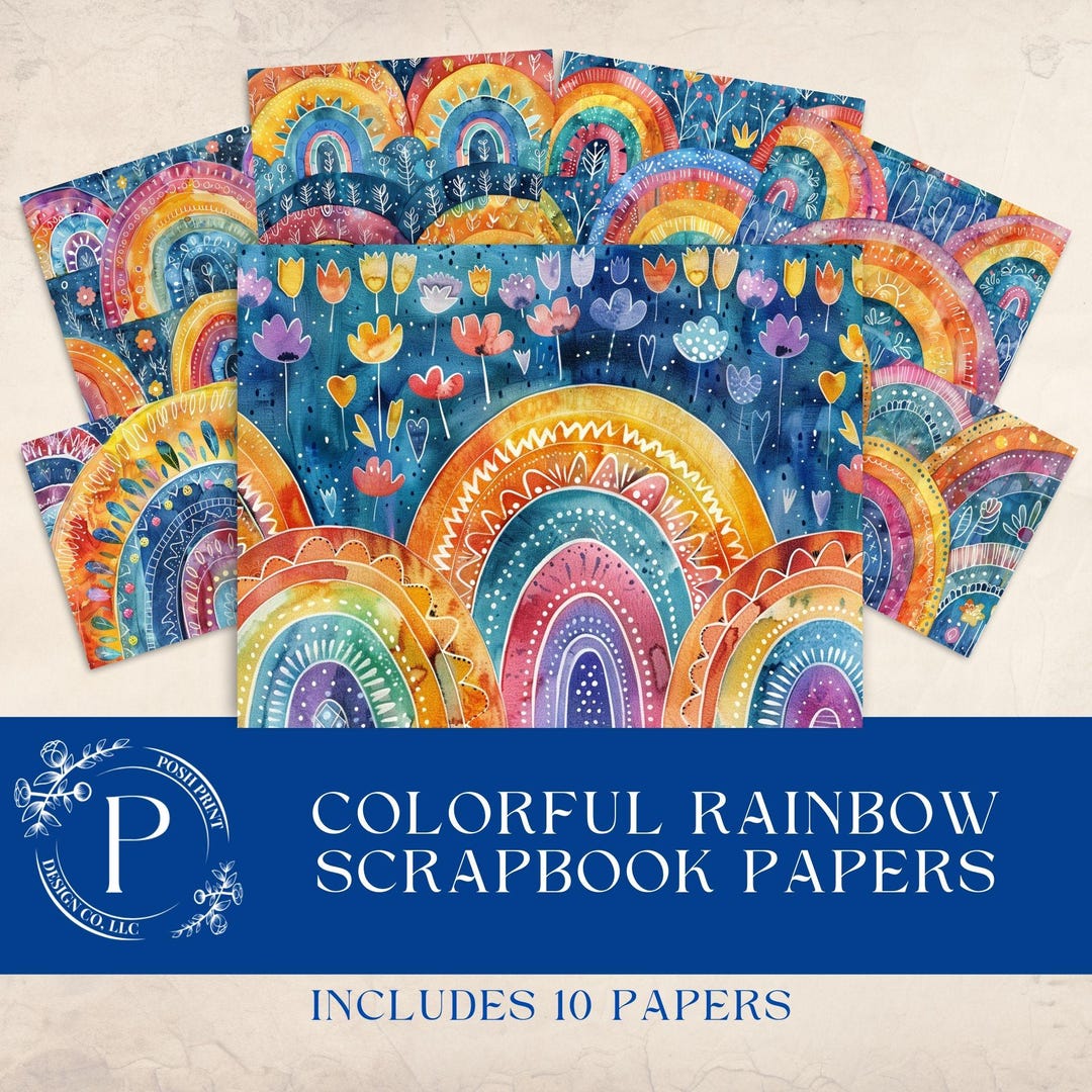 Colorful Rainbow Scrapbook Papers, Digital Papers, Junk Journal Papers ...