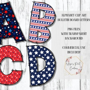 Patriotic Alphabet Clip Art, Bulletin Board Letters, Fourth of July ...