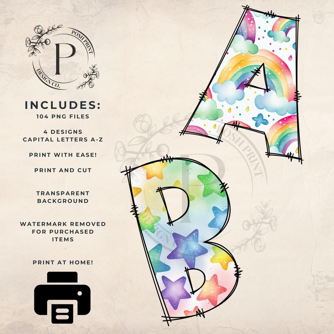 Rainbow Watercolor Alphabet Clip Art, Bulletin Board Letters, PNG, Clip ...