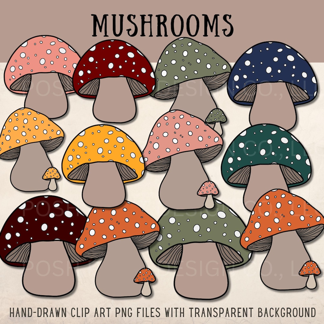 Mushrooms Clip Art, Cute Mushrooms, Commercial Use Pngs - Etsy
