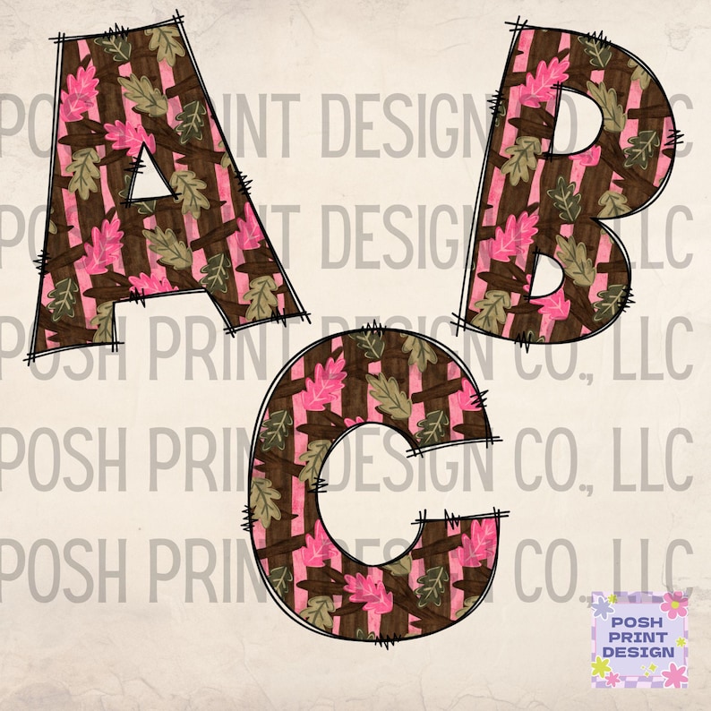 Doodle Pink Camo Alphabet Clip Art, Bulletin Board Letters, PNG Files ...