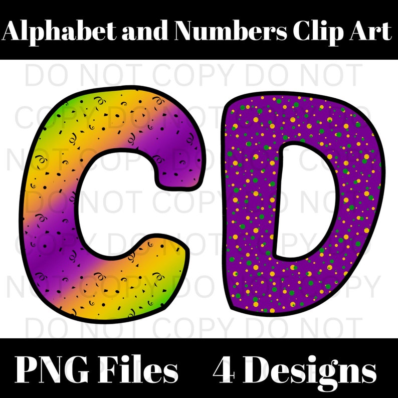 Mardi Gras Letters and Numbers Clip Art | Bulletin Board Letters | PNG ...