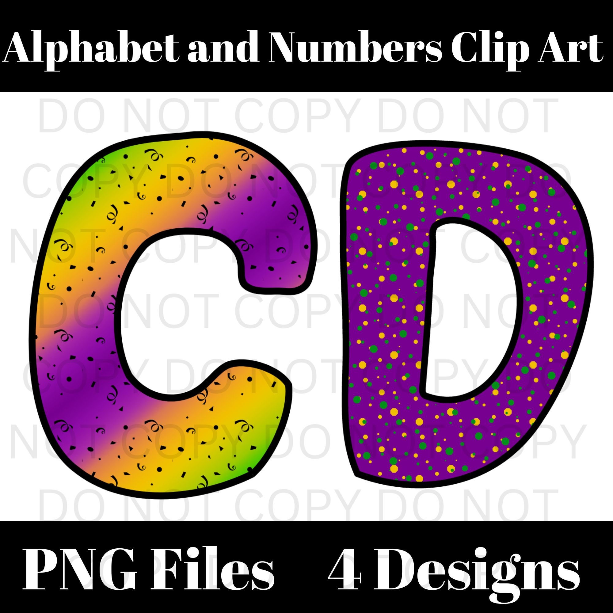 Mardi Gras Letters and Numbers Clip Art | Bulletin Board Letters | PNG ...