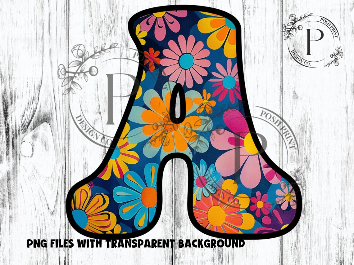 Groovy Flowers, Retro Alphabet Clip Art, Bulletin Board Letters, PNG ...