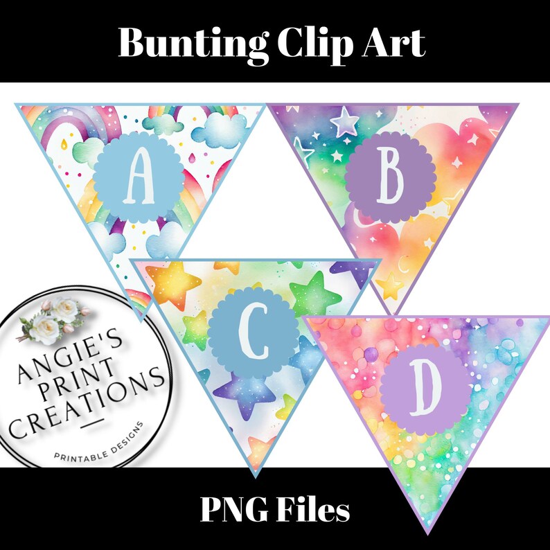 Pastel Rainbow Bunting Clip Art Rainbow Bunting Digital - Etsy