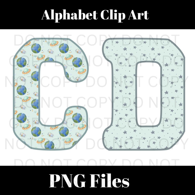 Space Themed Alphabet Clip Art, Bulletin Board Letters, PNG Files ...