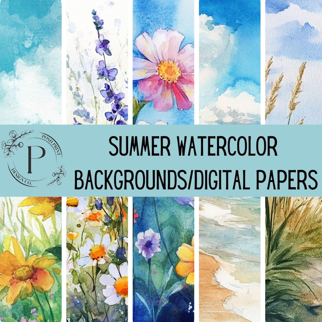 Summer Watercolor Backgrounds, Digital Papers, Junk Journal Papers, JPG ...