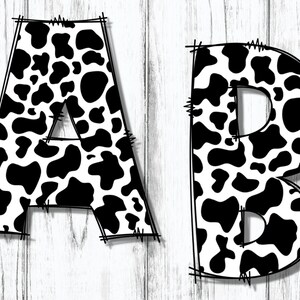 Cow Print Doodle Alphabet Clip Art, Cow Print Bulletin Board Letters ...