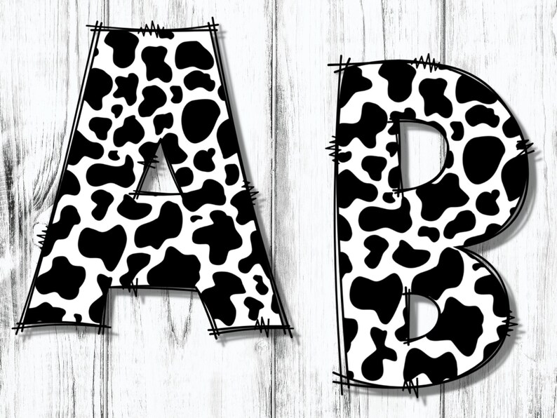 Cow Print Doodle Alphabet Clip Art, Cow Print Bulletin Board Letters ...