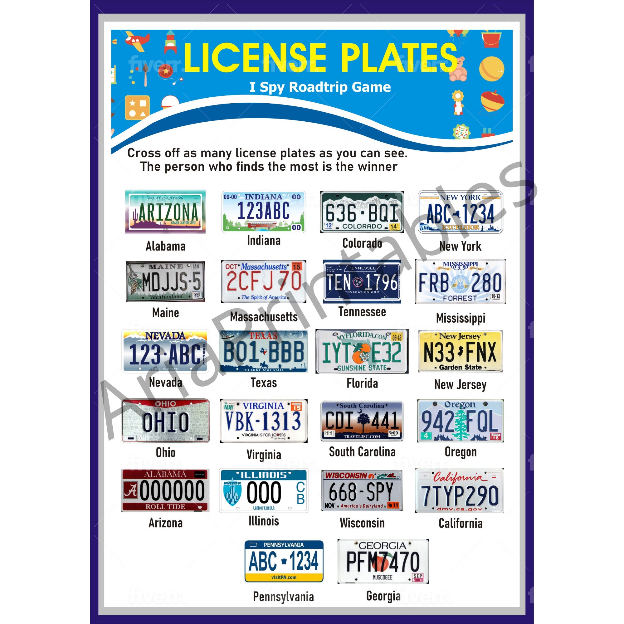License Plates I Spy Roadtrip Game Printable Game for Kids I - Etsy