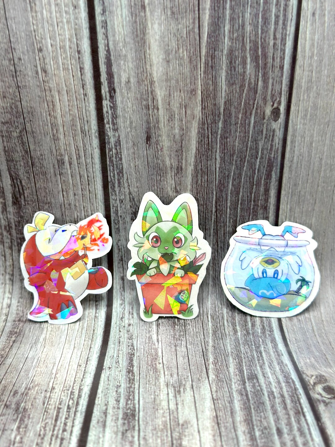 Small Pokémon Scarlet and Violet Inspired Holographic Starter Sticker ...