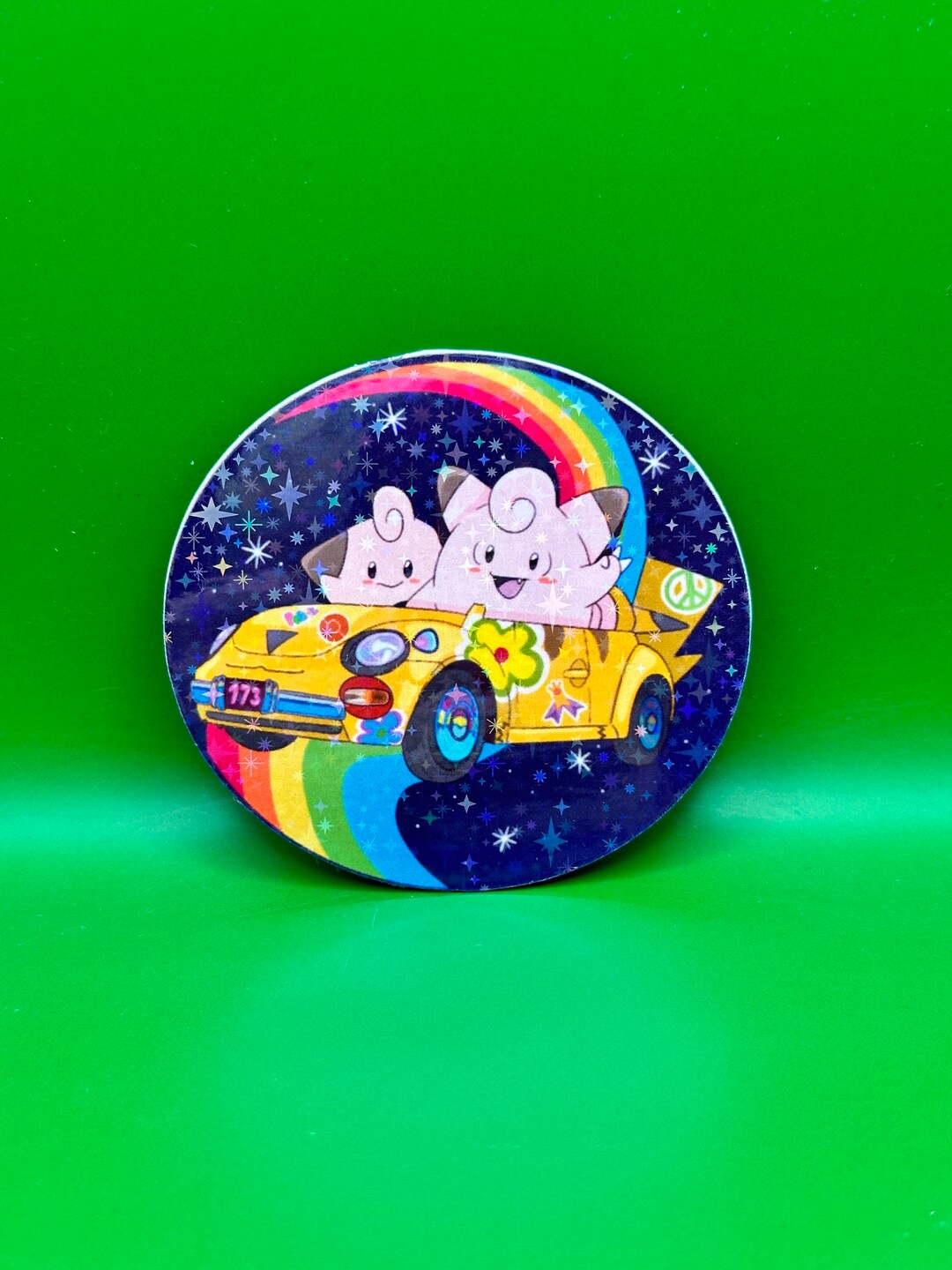 Lisa Frank Style Cleffa and Clefairy Inspired Pokémon Holo Sticker - Etsy