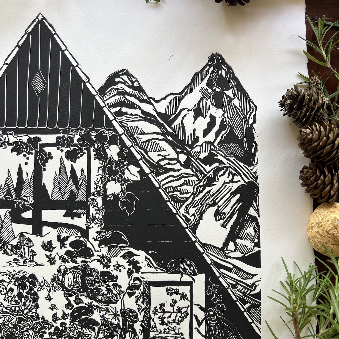 The Climber Linocut Original Handcarved Linocut Artwork, B/W Limited ...