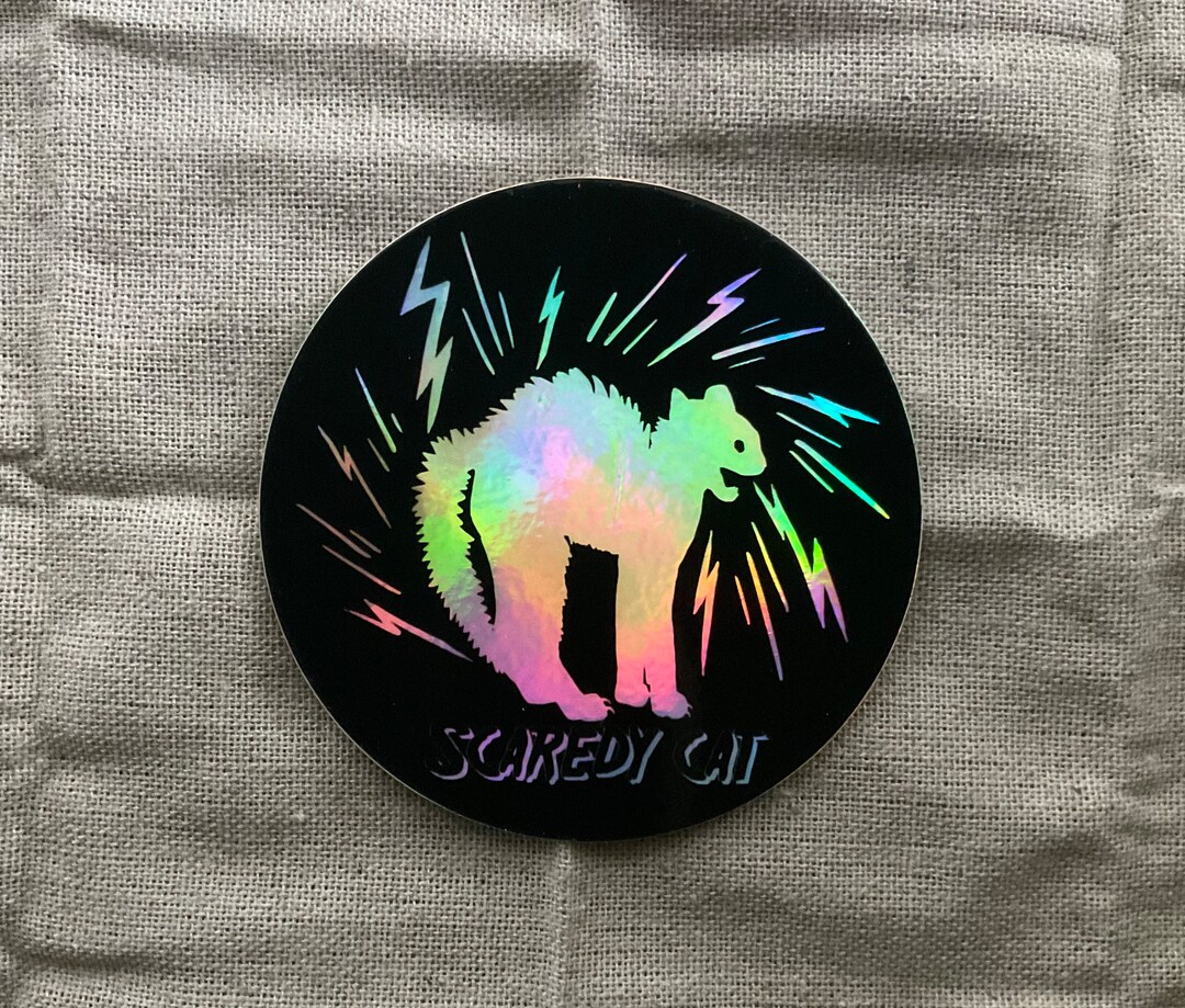 Scaredy Cat Halloween Holographic Vinyl Sticker - Etsy