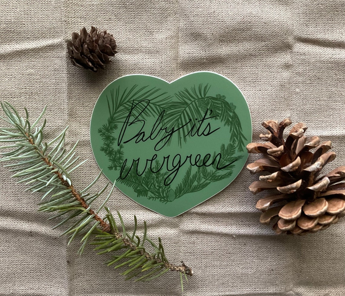 Evergreen Love Heart Shaped Vinyl Sticker - Etsy
