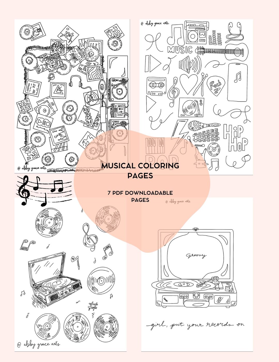 Music Theme Digital Coloring Pages - Etsy